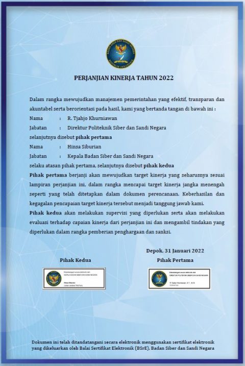Perjanjian Kinerja Politeknik Siber dan Sandi Negara - Politeknik Siber ...